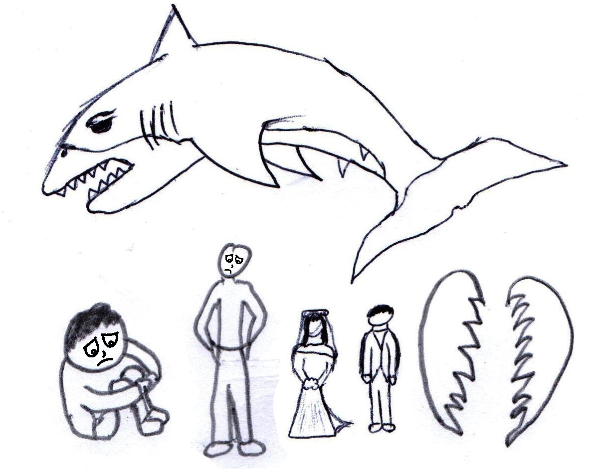 Poor Sad Broken Heart Shark Wedding Doodle by ilbv