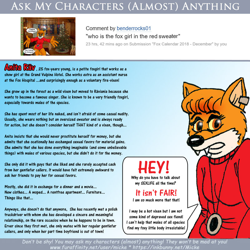 Ask My Characters - Who is the fox girl in the red sweater? by Micke