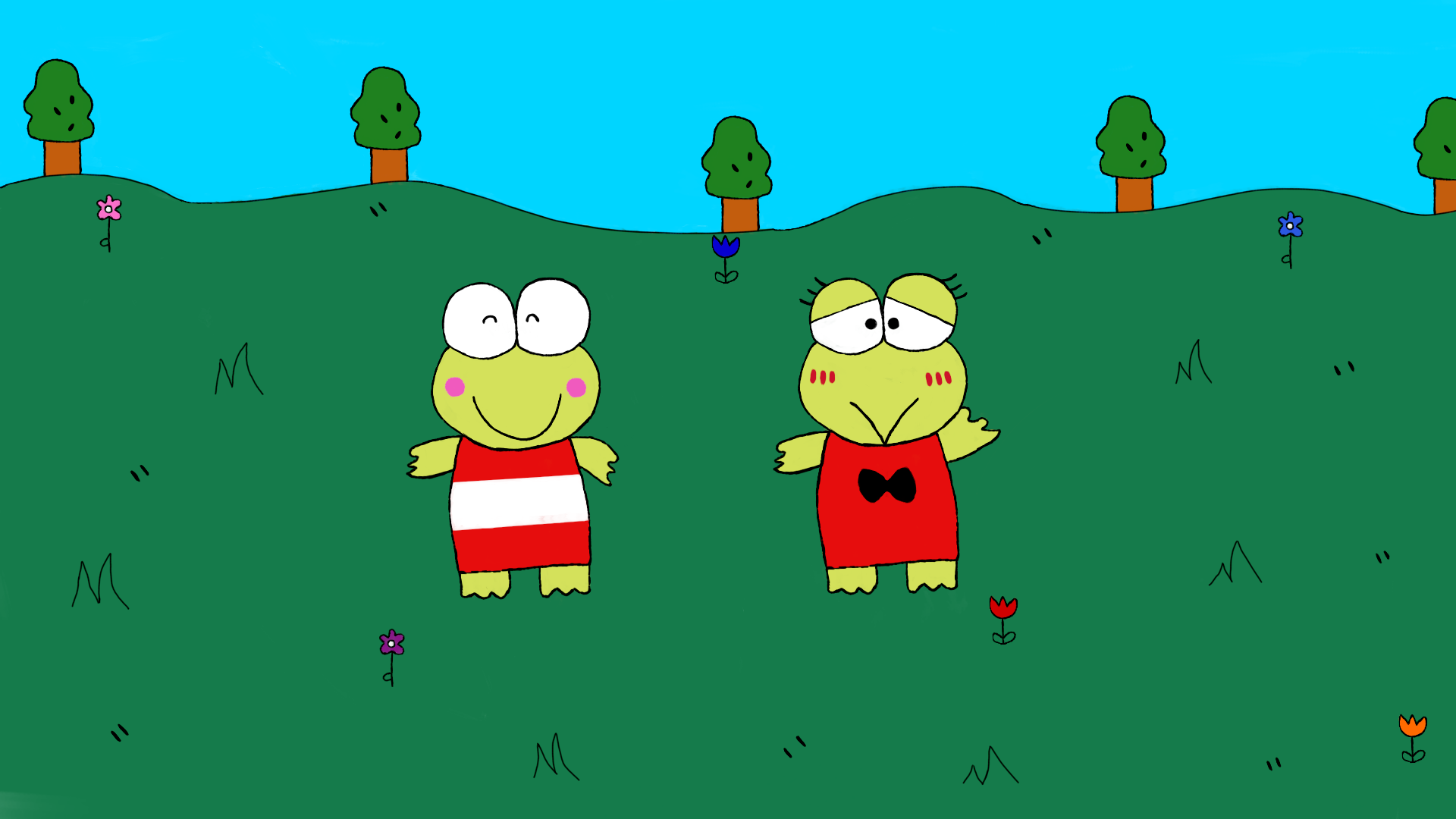 Keroppi and Pikki Outside by kittipantsu