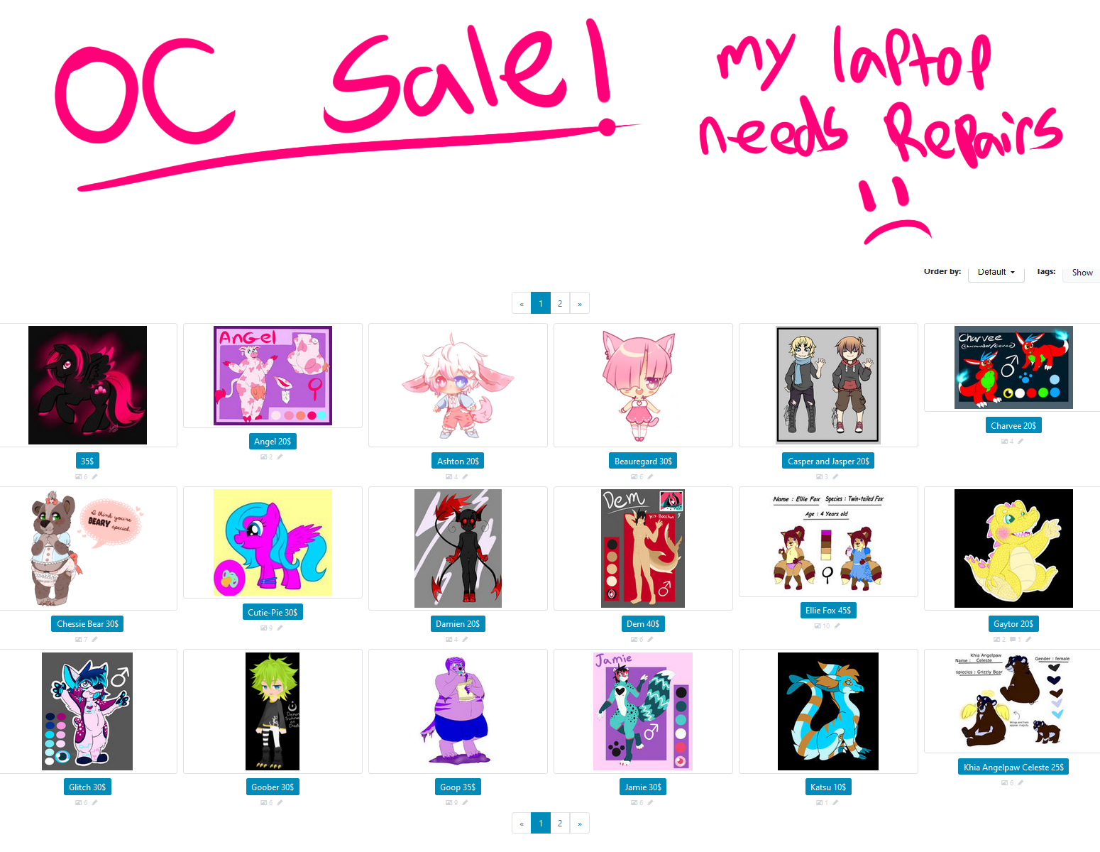 LAPTOP NEEDS REPAIRS : OC'S FOR SALE!!! by TheLittleShapeshifter