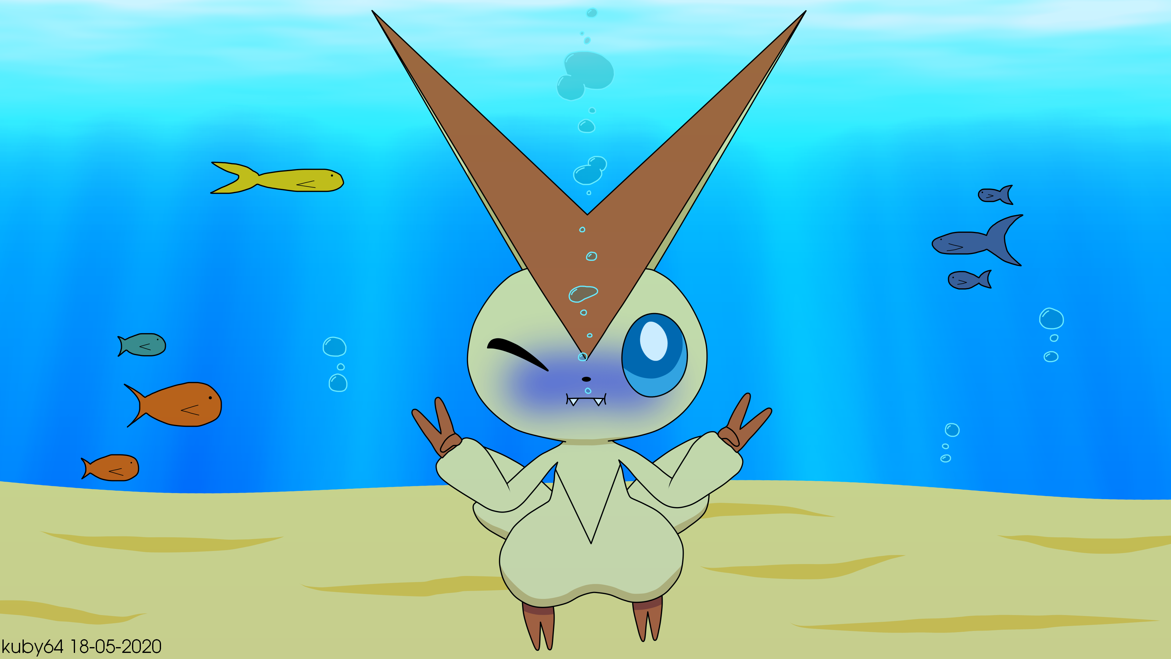 Victini posing underwater - Bright version by kuby64