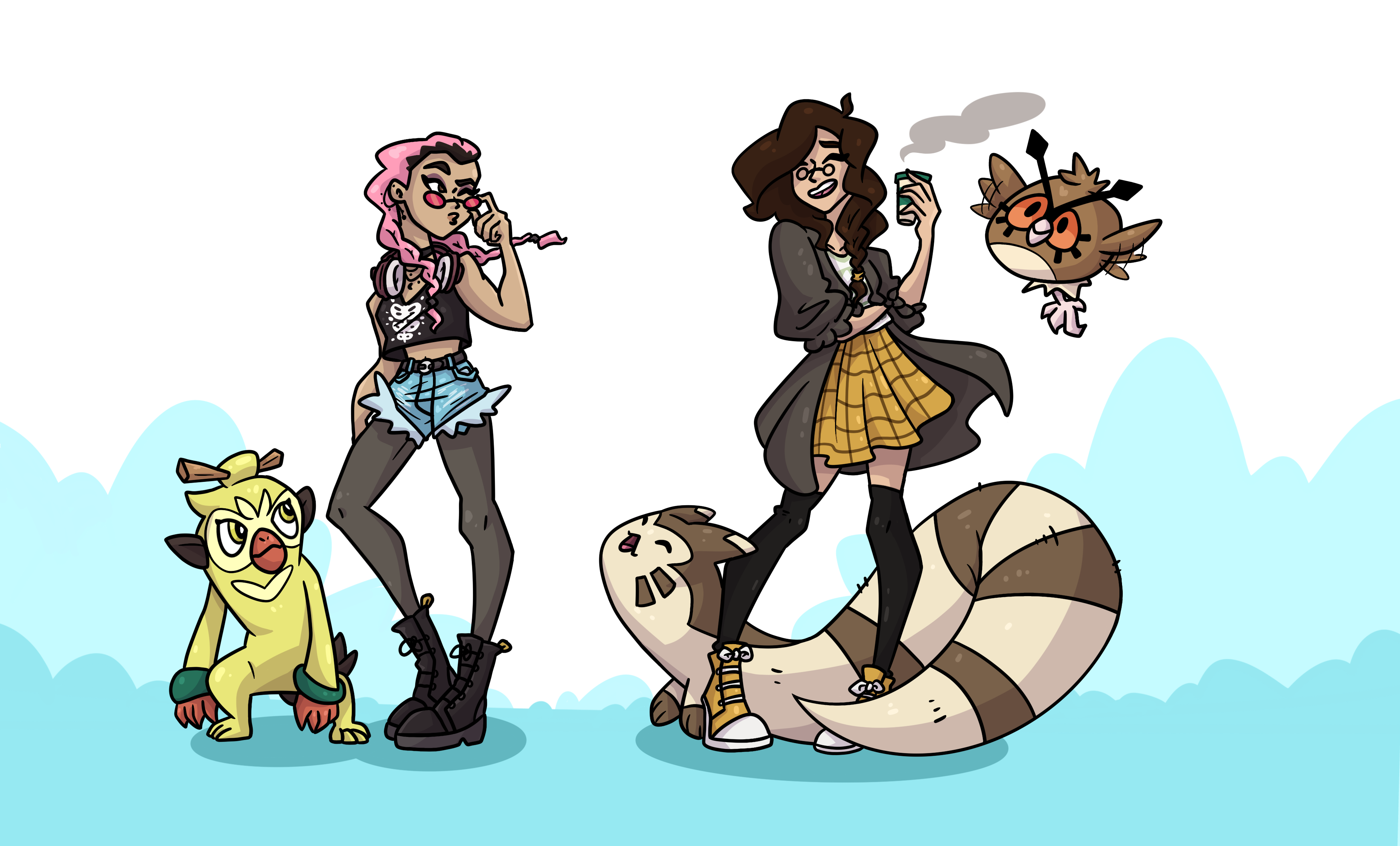 Pokemon AU Emma and Shareen dx by FurleyLavandria