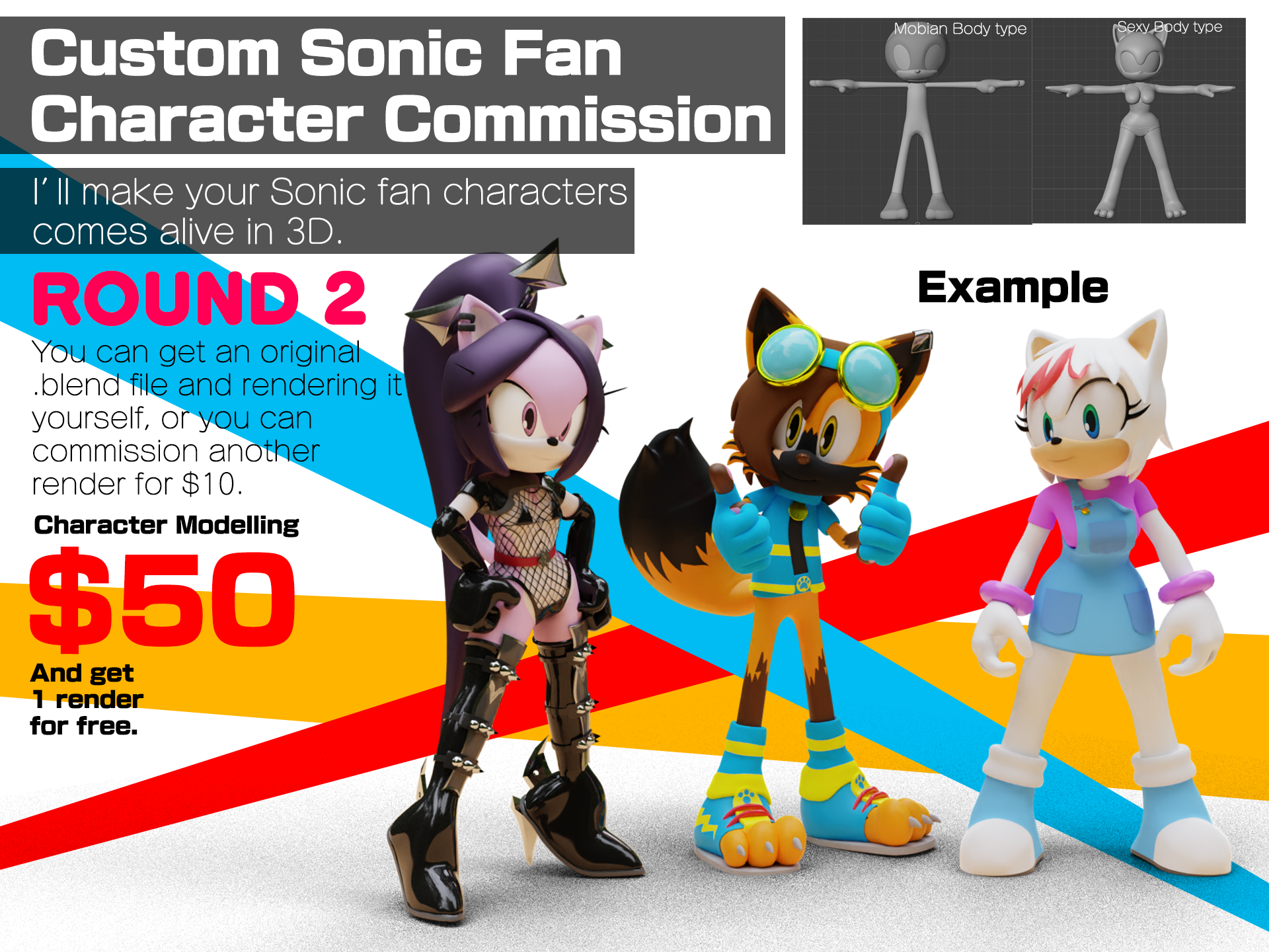 1 SLOT LEFT $50 Custom 3D Sonic Fan Characters Commission // ROUND 2 by ...