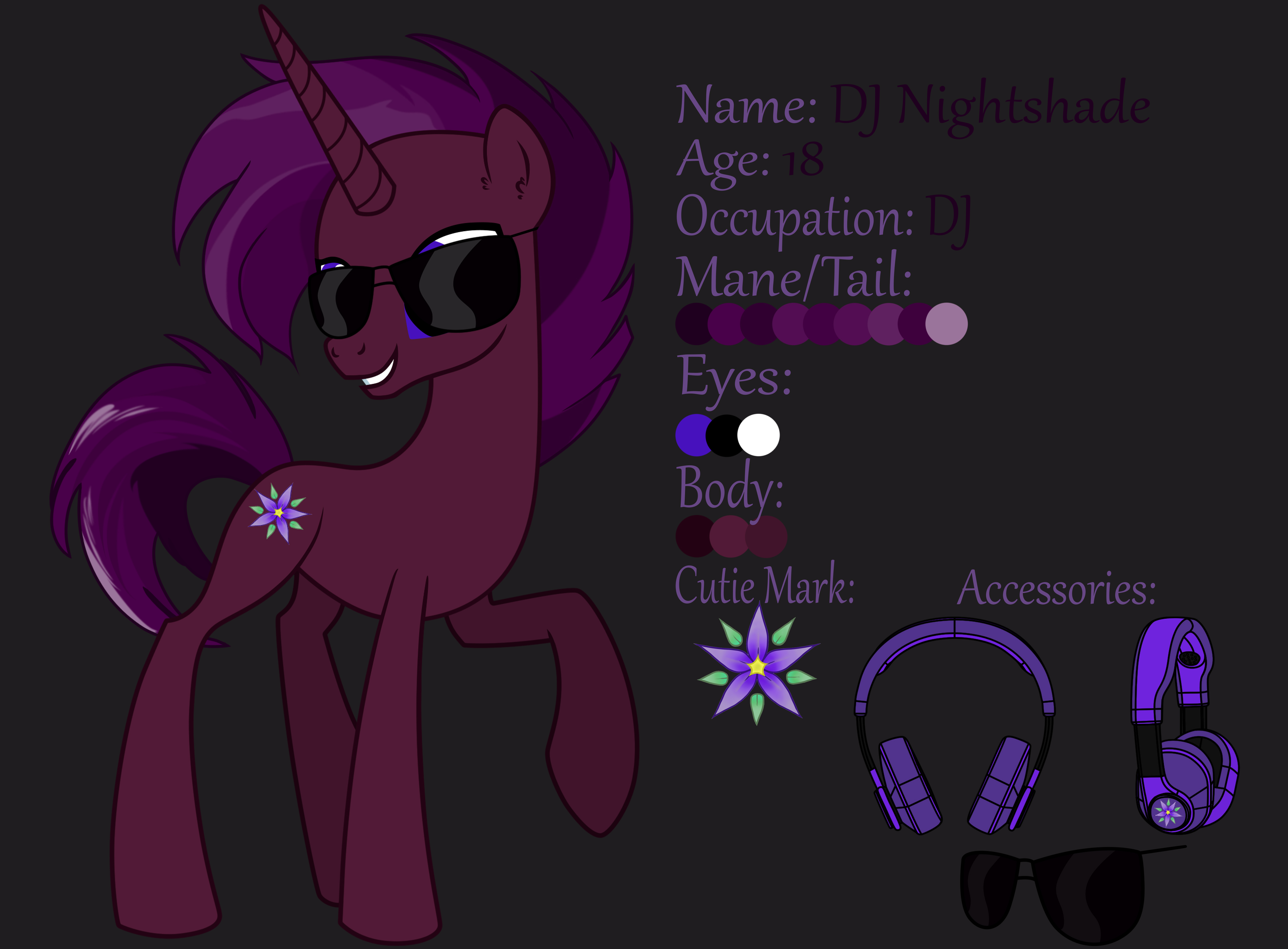 DJ Nightshade Refference Sheet by ScarletSoftPaws