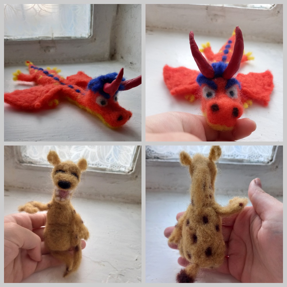 Needle felted dragon and hyena by Nicks0ck