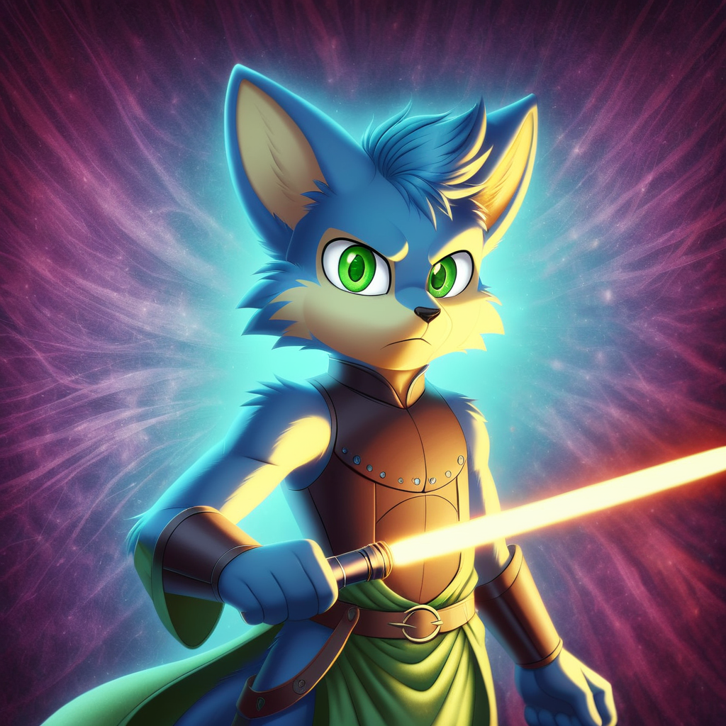 A blue fox wields a lightsaber by Anonceiada