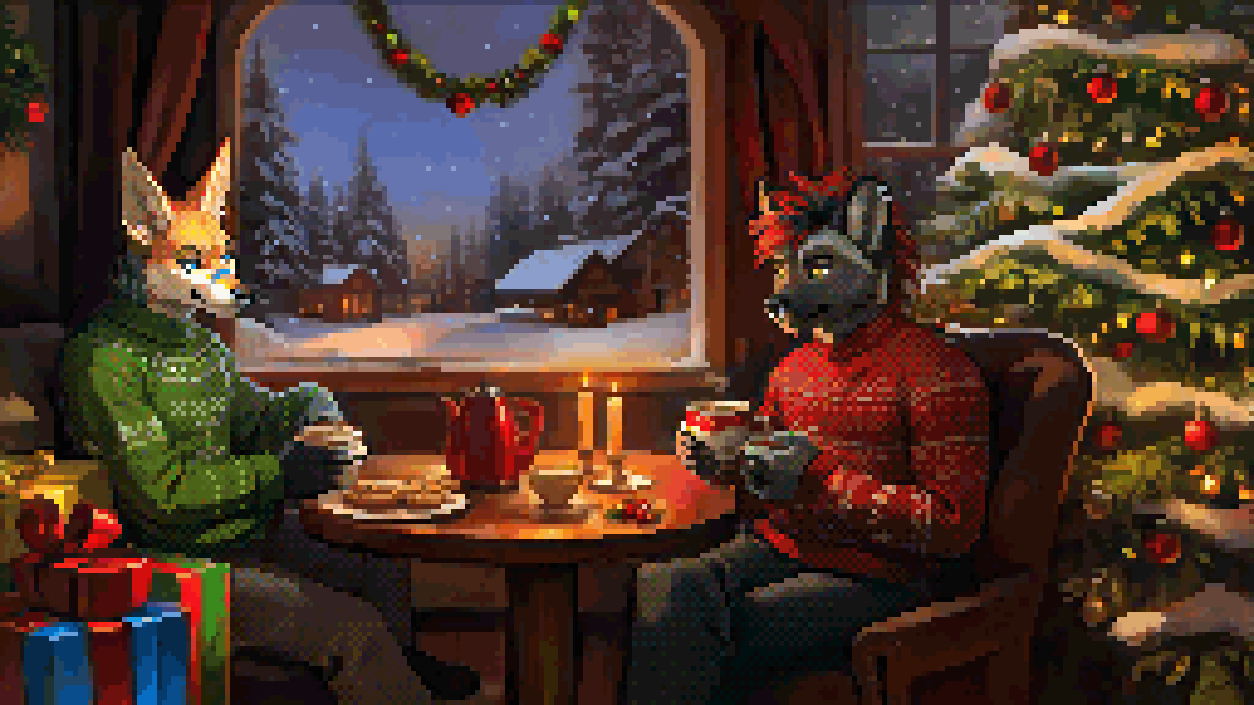 Pixel animated Christmas jackal hyena by AnastasRadonski