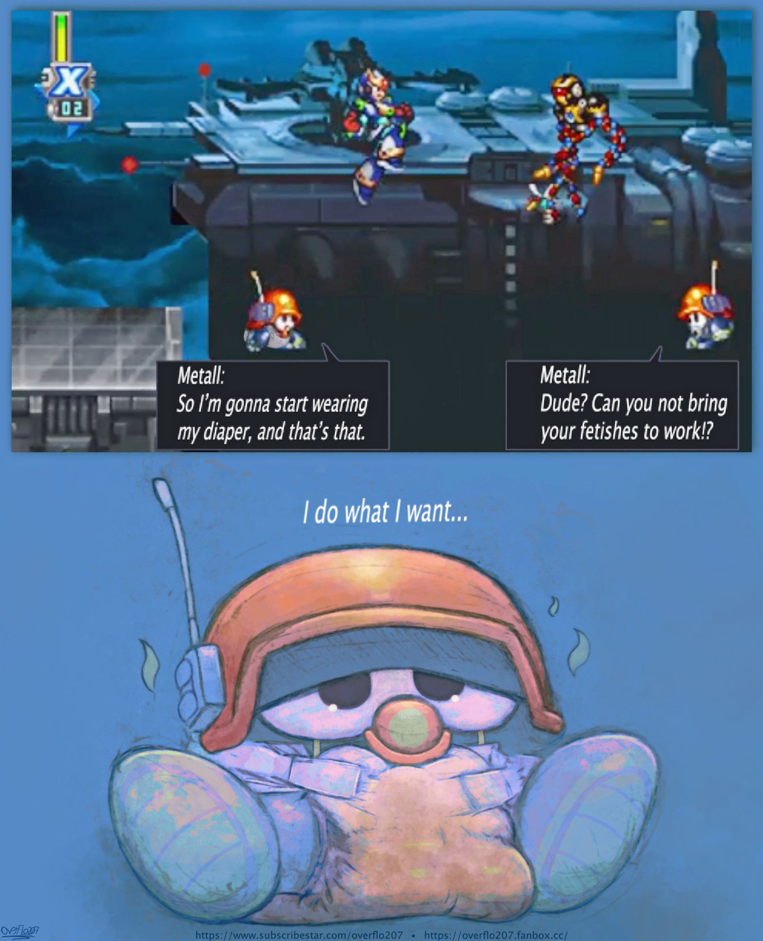 Megaman X6 - Lazy DiaperWearing MET (Messy) by OverFlo207