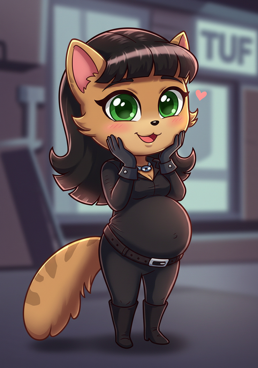 Chibi pregnant Kitty Katswell being adorable by BigPandaSebArts2024