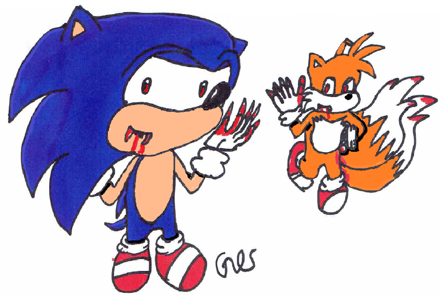 Vampire Sonic and Vampire Tails in blood lust mode by System1500