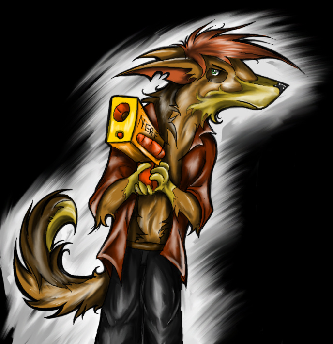 I has a gun.... (OLD PIC- my first furry) by Zrcalo