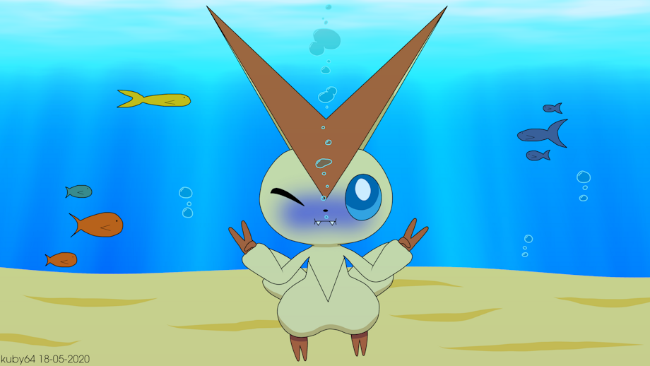 Victini posing underwater - Bright version by kuby64
