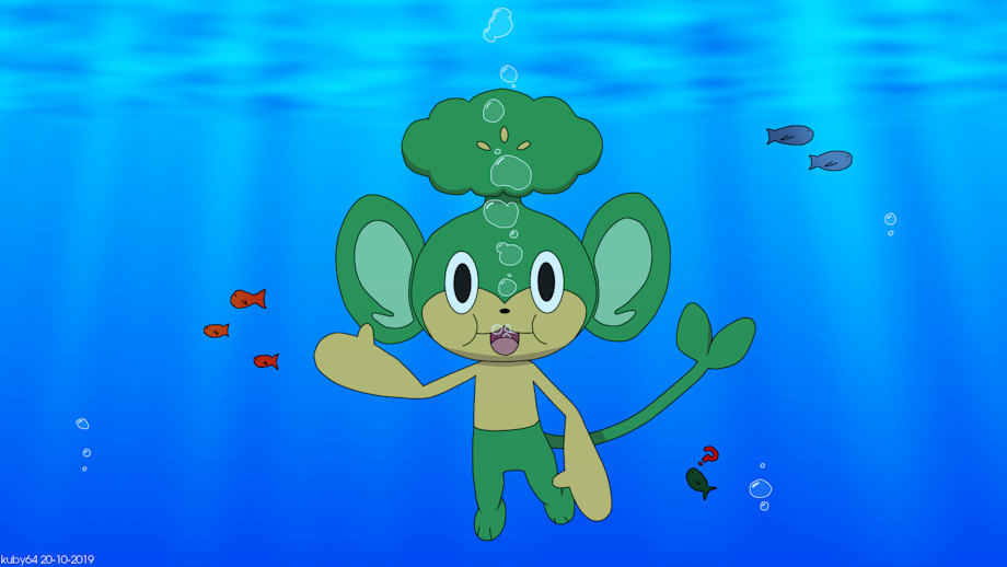 Pansage's underwater greeting - Bright version by kuby64
