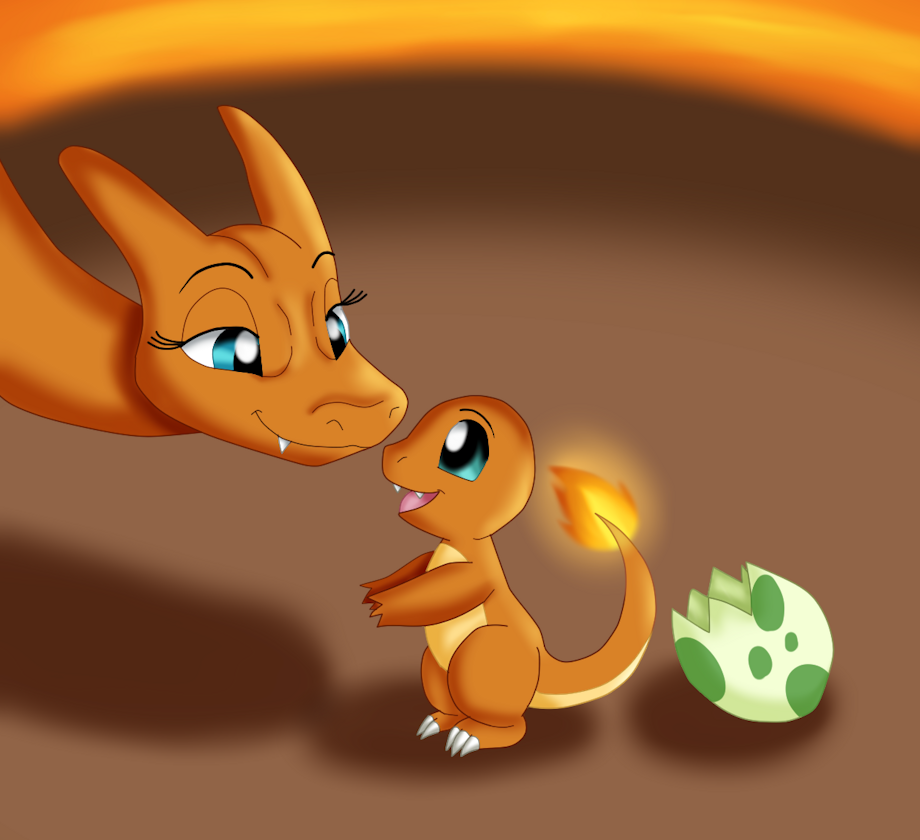 Mother Charizard and Her Baby Charmander by KendraEevee