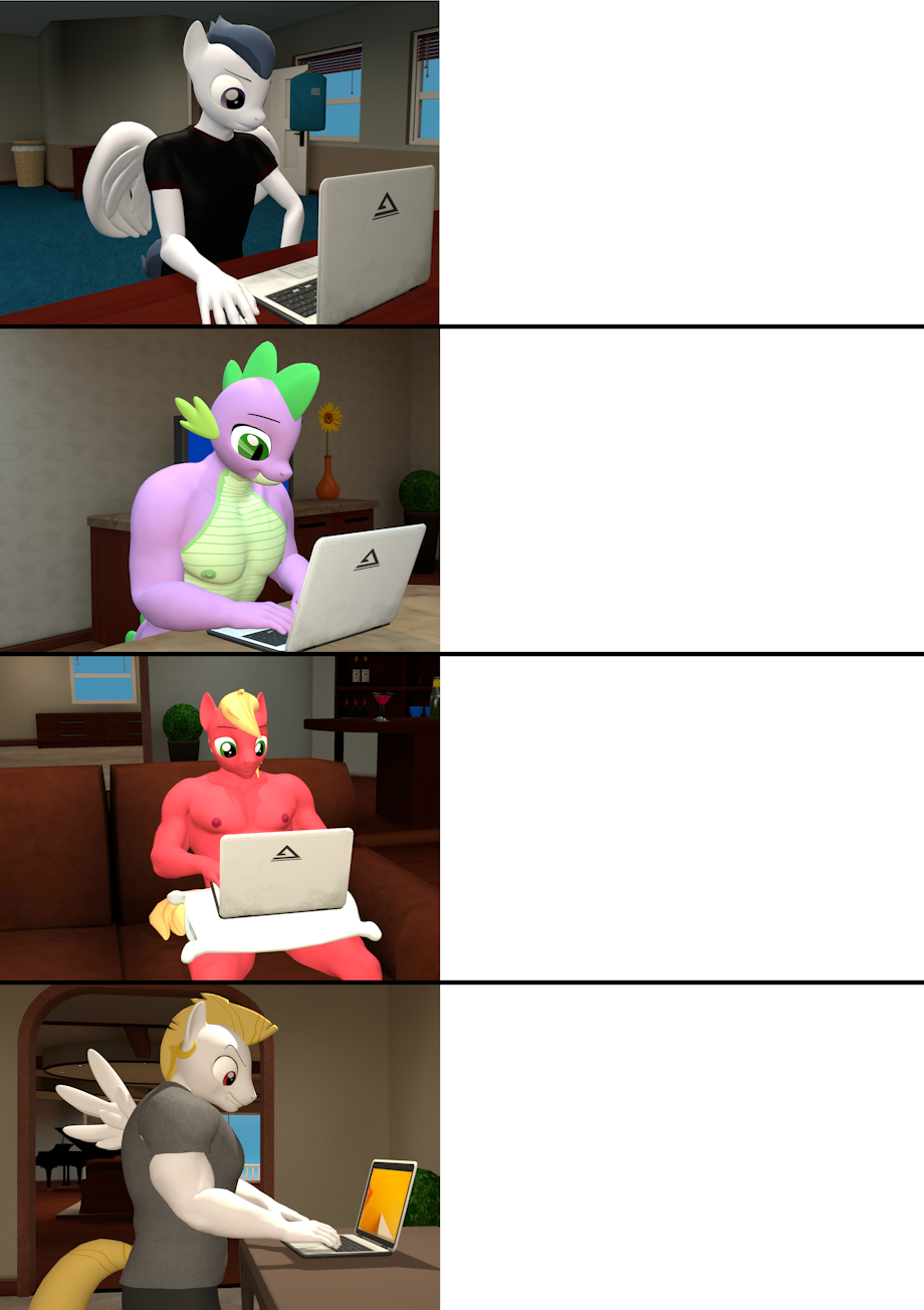 Buff ponies (and dragon) help out a nerdy colt by PapaDragon69