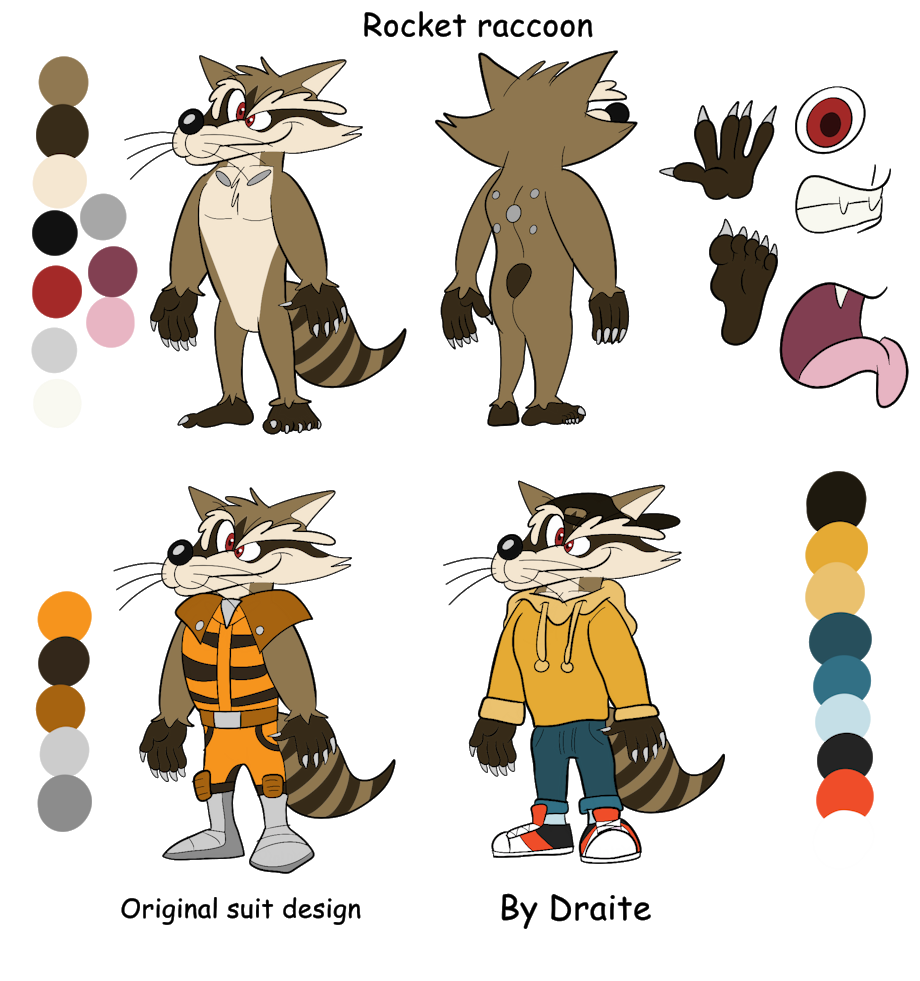 Rocket Raccoon model sheet by JollyVille