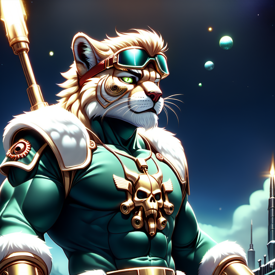 A furry warrior stands tall in space by Nonce