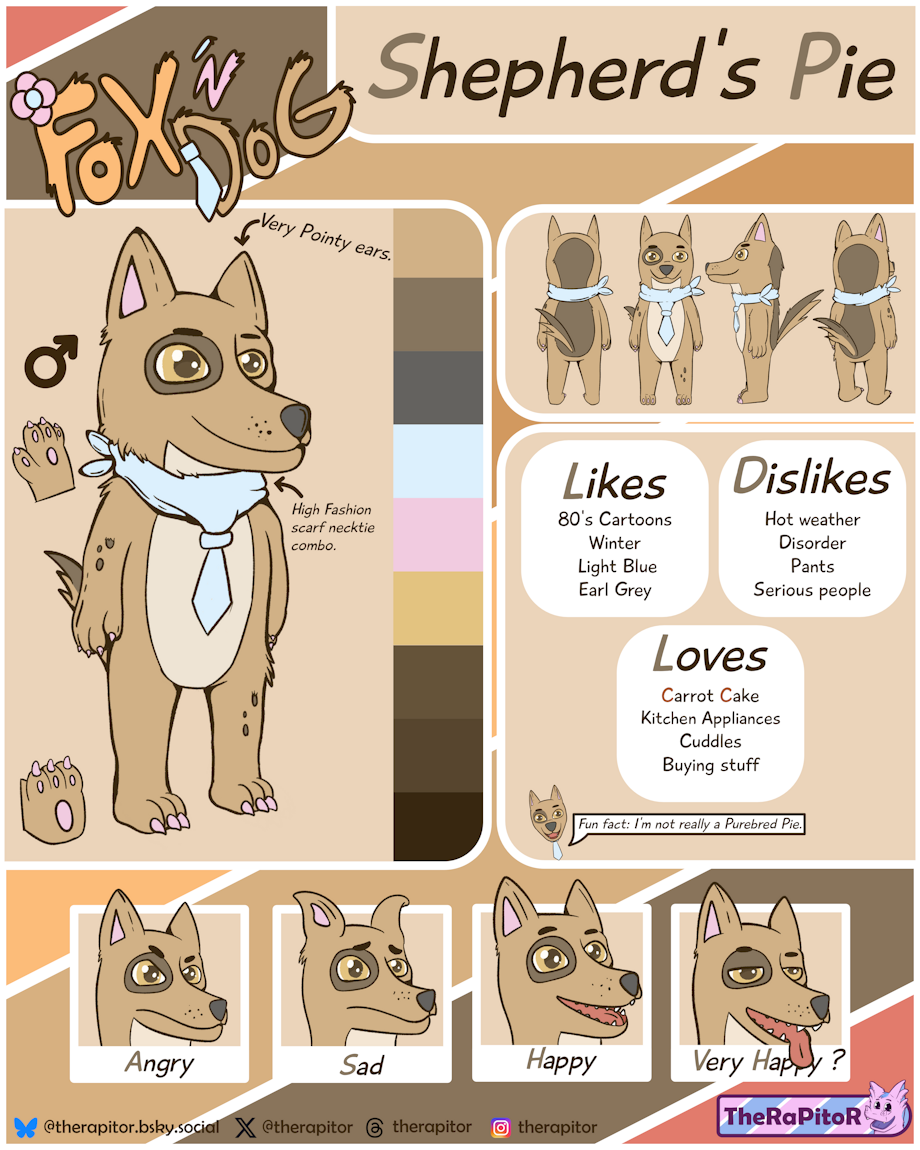 Fox'n Dog. Carrot Cake and Shepherd's Pie reference sheet by TheRaPitoR