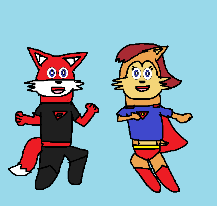Super Squirrel And Super Fox Posing In The Sky by jeremycrimson