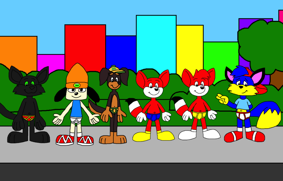 Alex, Mao Mao, Snickers (Bluey), Fix, Foxi, and PaRappa all in briefs ...